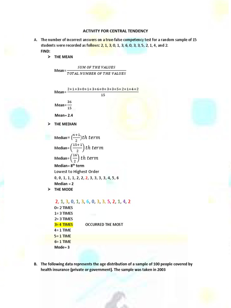 Central Tendency Activity Guide | PDF | Mode (Statistics) | Mean