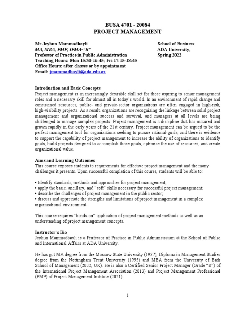 Project - Management - Syllabus JM BUSA BA | PDF | Project Management ...