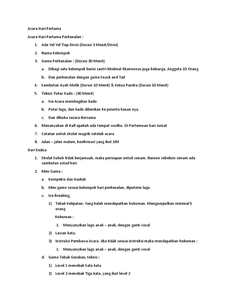 Sie Acara Gathering | PDF