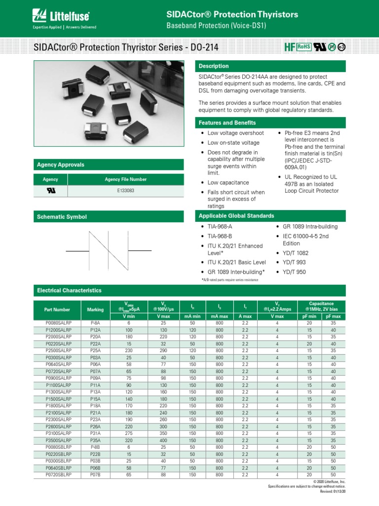 Littelfuse SIDACtor DO 214 Datasheet PDF | PDF | Electromagnetism | Electronic Engineering