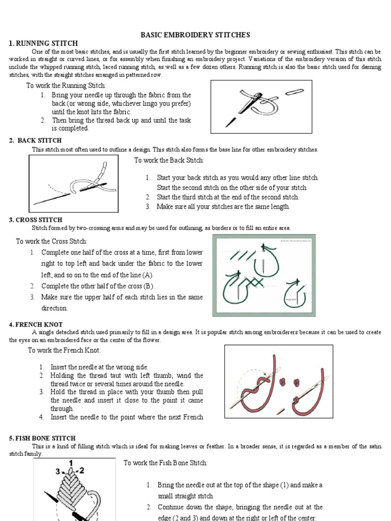 BASIC EMBROIDERY STITCHES to be distribute | PDF | Surgical Suture ...