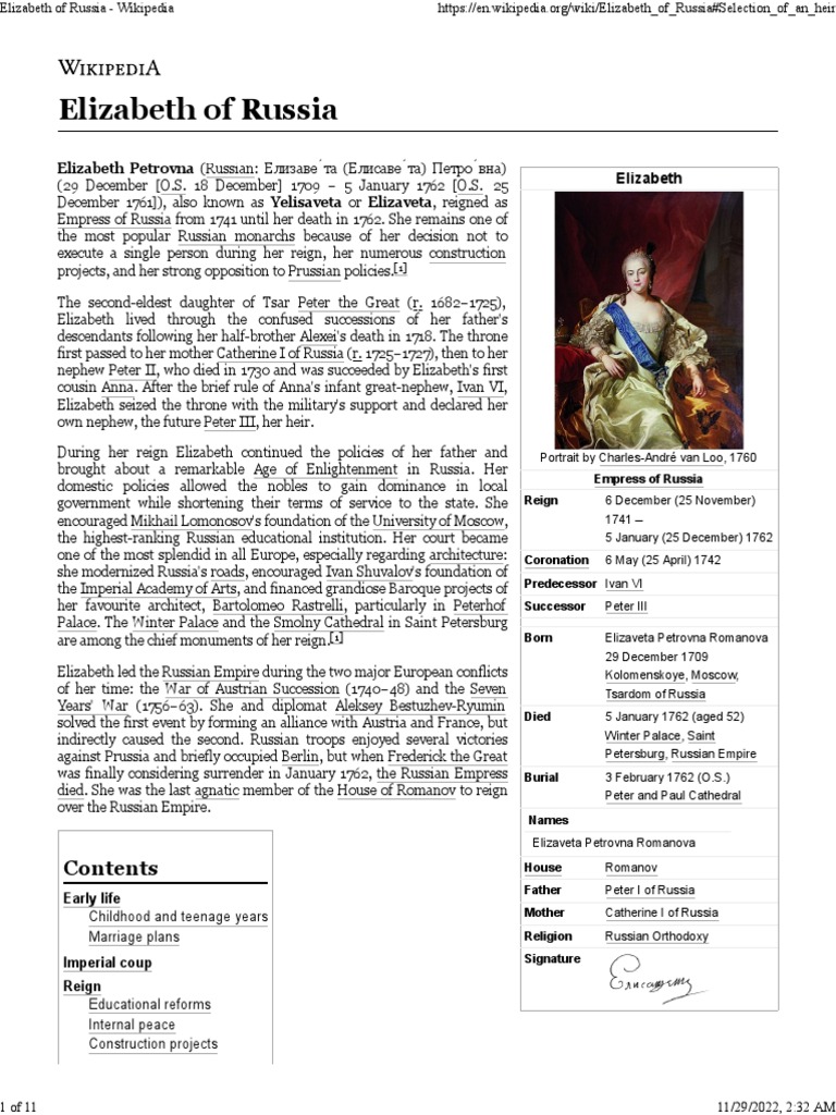 Empress Elizabeth of Russia | PDF | Russian Empire