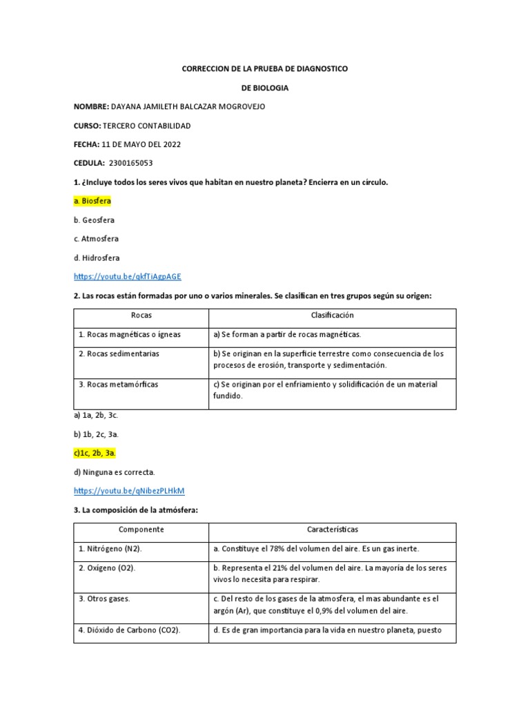 Correccion de La Prueba de Diagnostico de Biologia | PDF | Biología ... Correccion de La Prueba de Diagnostico de Biologia | PDF | Biología ...