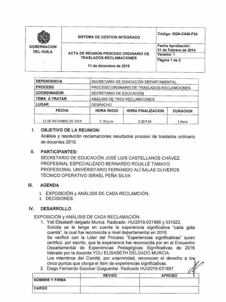 Acta Proceso Ordinario Traslados | PDF