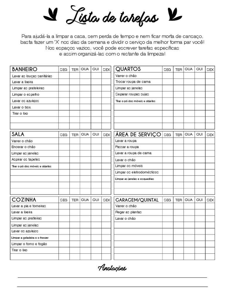 Lista de Tarefas Domésticas | PDF