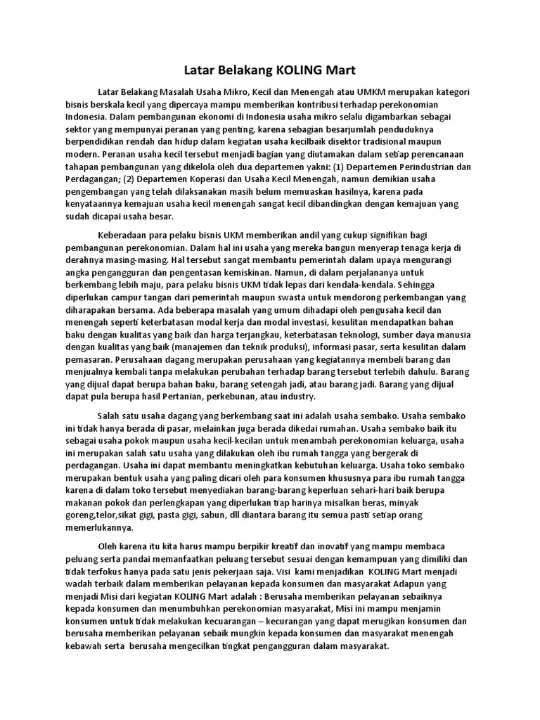 Latar Belakang KOLING Mart | PDF
