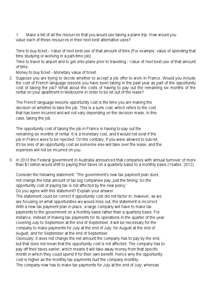 Analyzing Opportunity Costs Through Worked Examples | PDF | Taxes | Cost