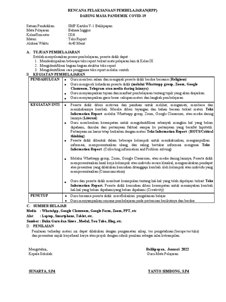 RPP 3 Report Text | PDF | Seni & Disiplin Bahasa