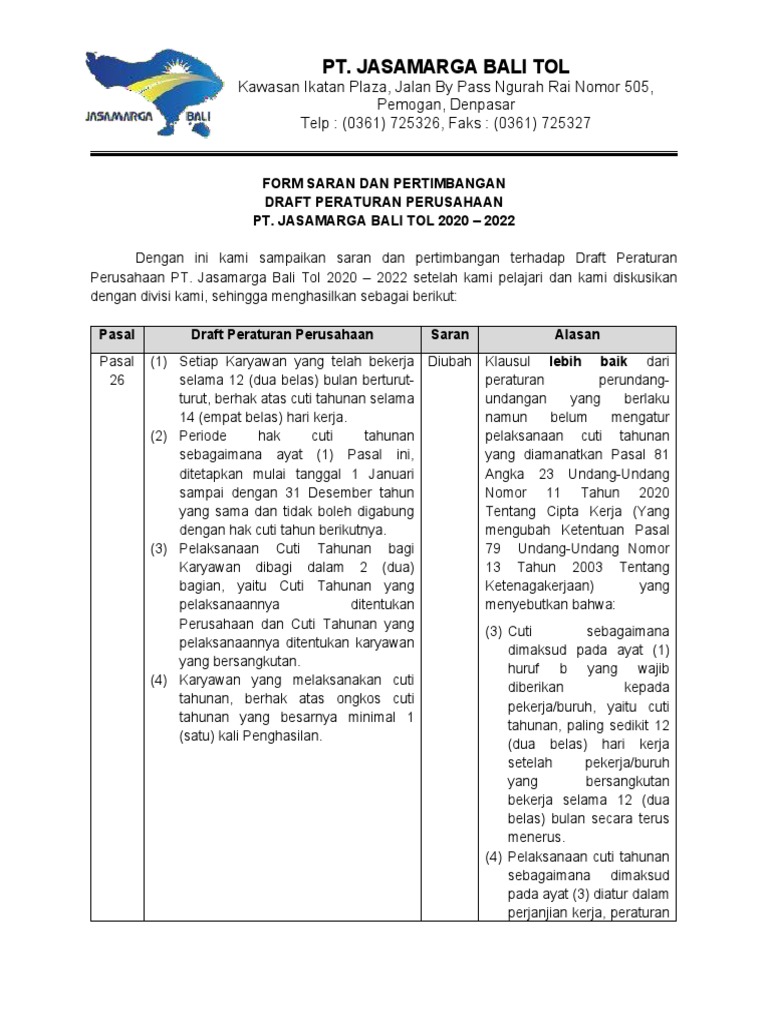 Saran Penyusunan Peraturan Perusahaan | PDF
