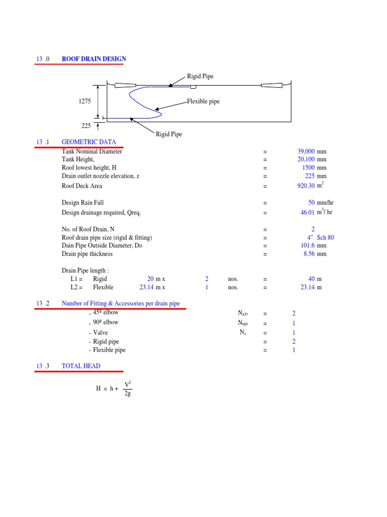 Roof drain-Tank design | PDF | Pipe (Fluid Conveyance) | Liquids