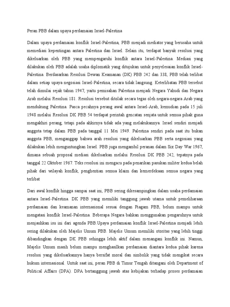 Peran PBB Dalam Upaya Perdamaian Israel | PDF | Politik | Ilmu Sosial
