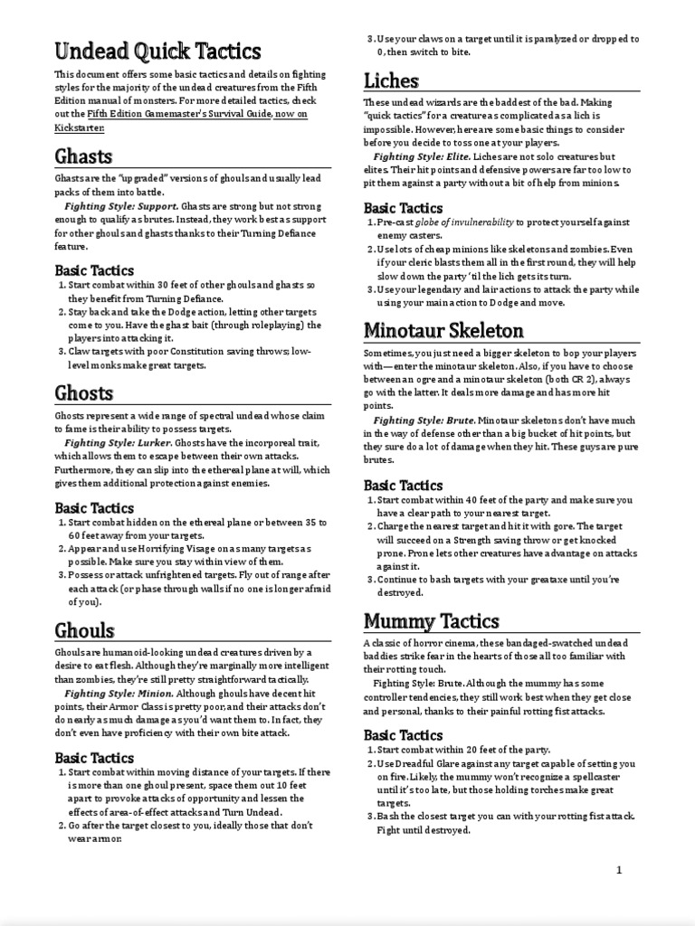 Gamemaster's Survival Guide - Undead Quick Tactics | PDF