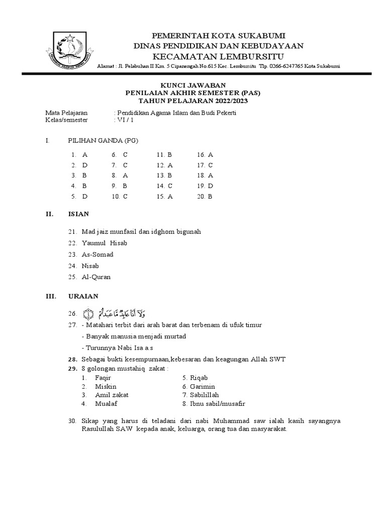 Kunci Jawaban Pai KLS 6 | PDF
