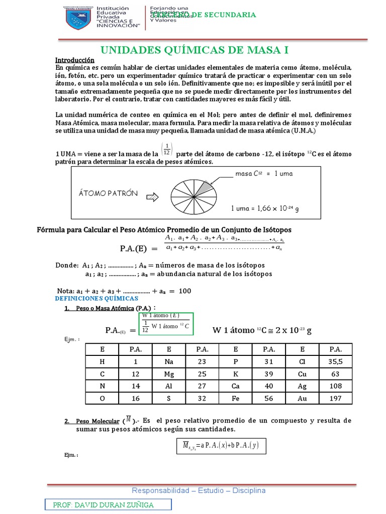 Unidades de Masa Atomica | Descargar gratis PDF | Masa | Mole (Unidad)