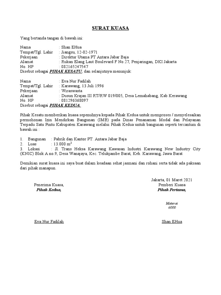 Surat Kuasa Imb | PDF