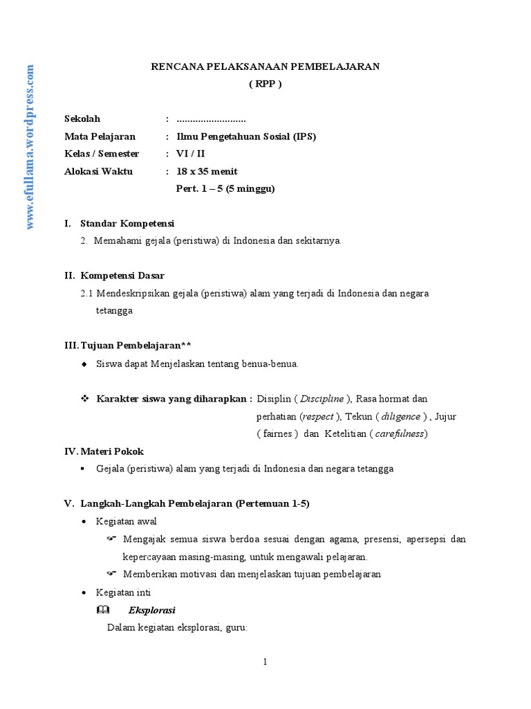 RPP Kelas Vi SD SMT 2 Ips | PDF