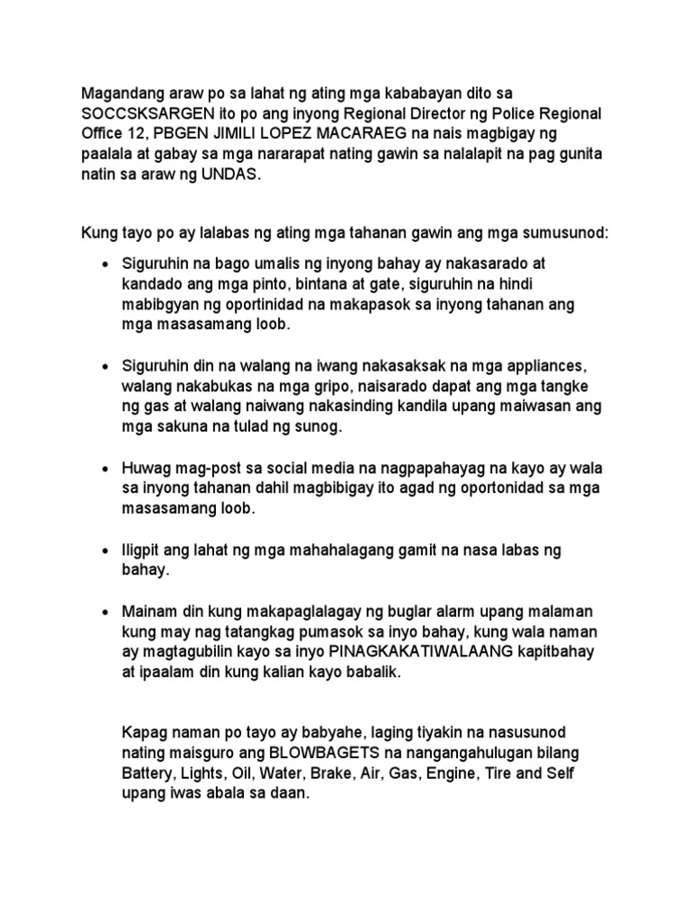 Undas Safety Tips Pdf