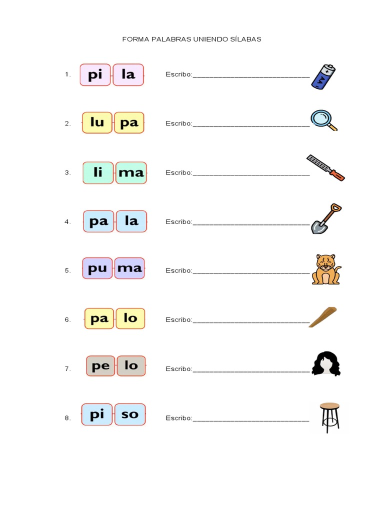 Forma Palabras Uniendo Sílabas | PDF