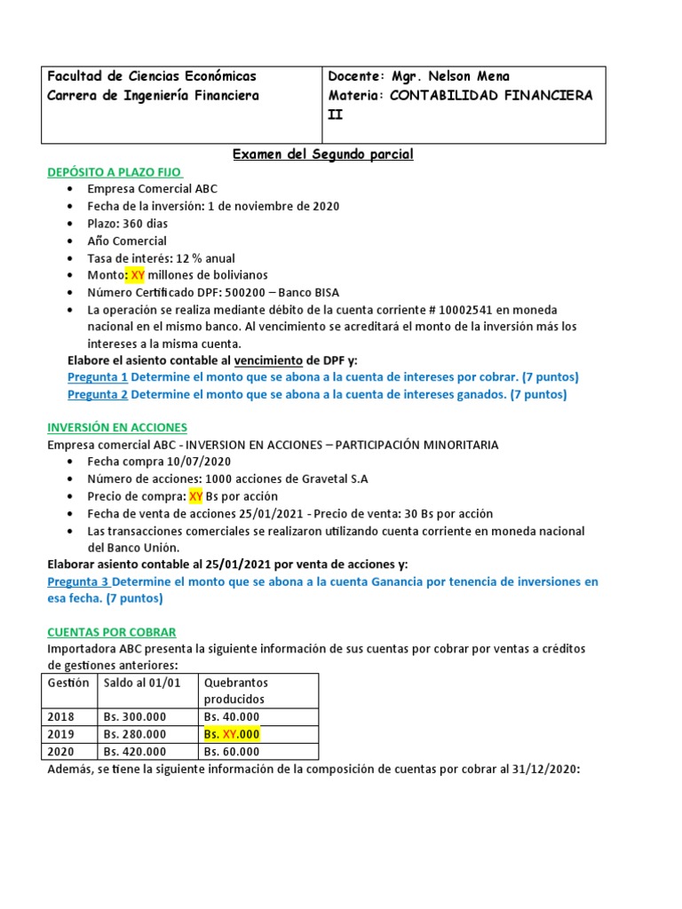 Segundo Parcial Contafin | PDF | Contabilidad | Compartir (Finanzas)