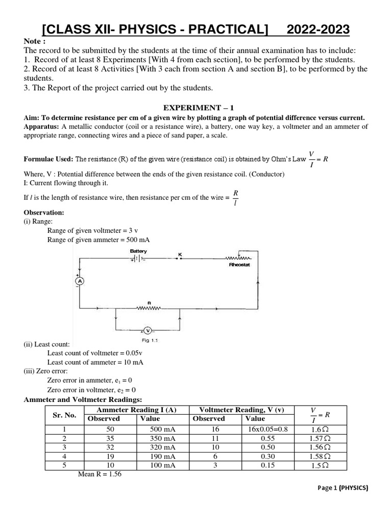 Xii Physics Practical 2022-23 | PDF | P–N Junction | Electrical ...
