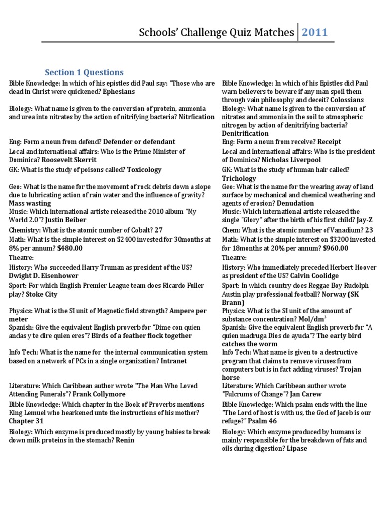 2011 Matches Section 1 Questions | PDF 2011 Matches Section 1 Questions | PDF