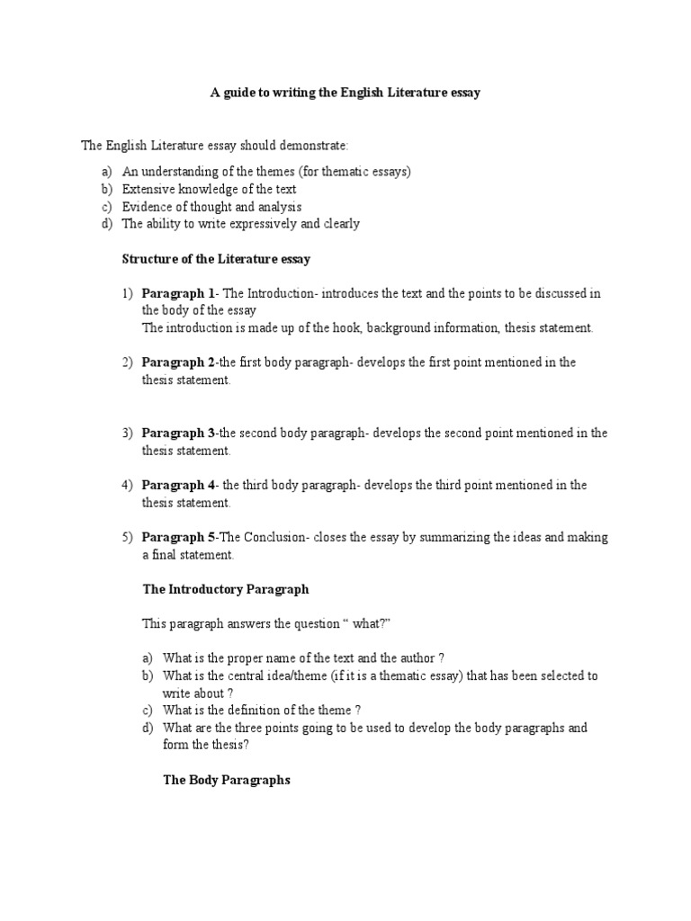 A Guide To Writing The English Literature Essay | PDF | Essays | Thesis