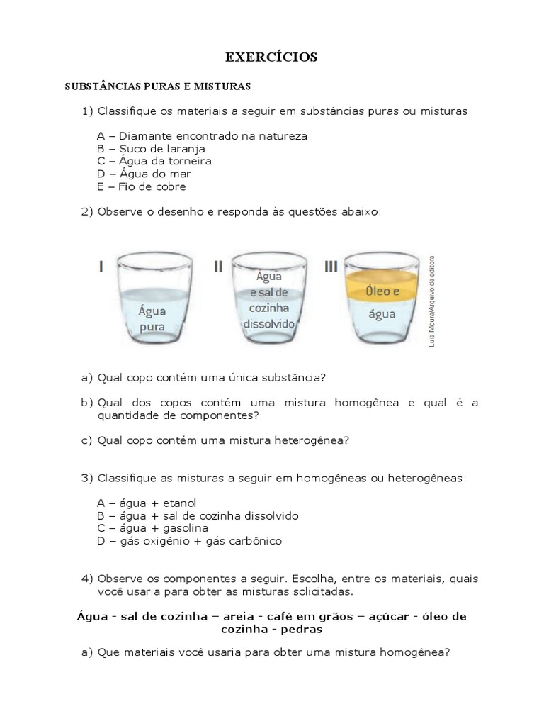 Substâncias puras e misturas | PDF | Mistura | Química Física