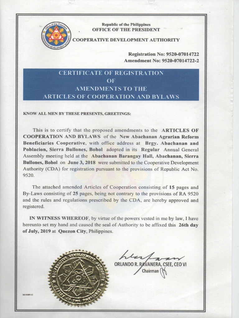 Cda - New Certificate of Registration - Naarbc | PDF