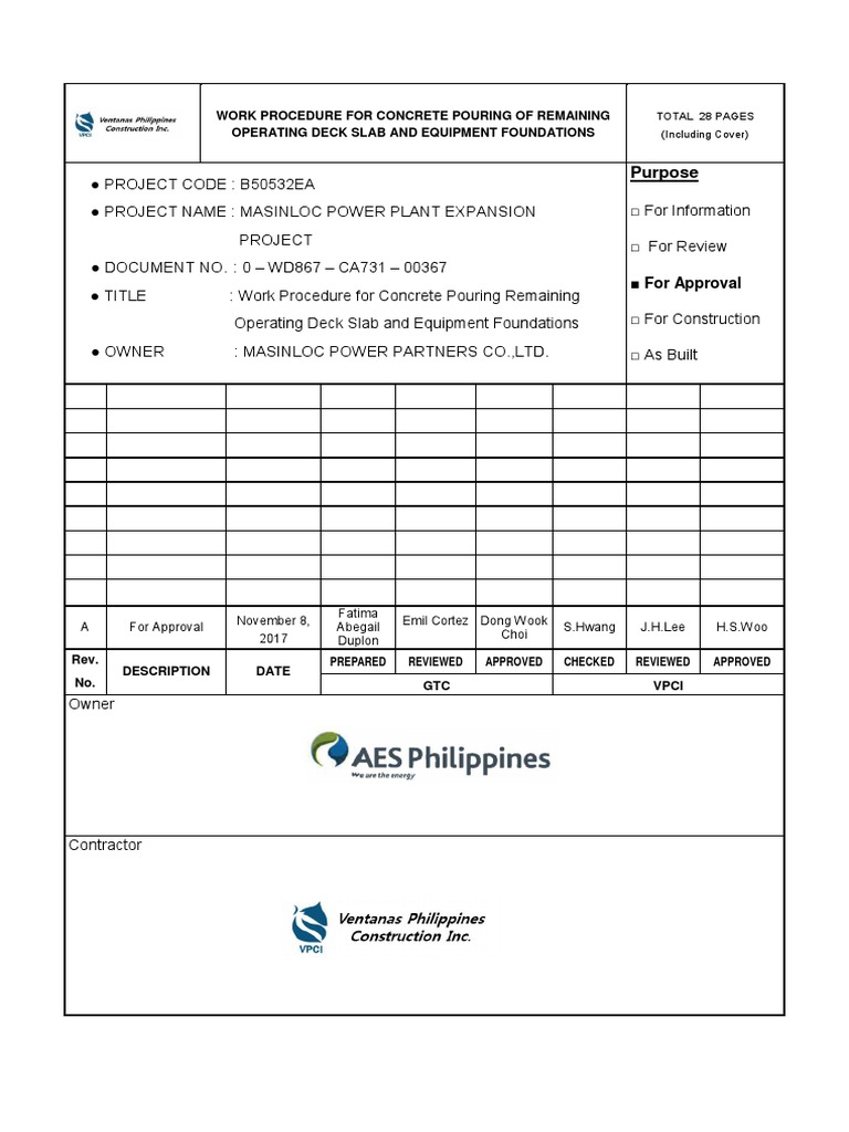 Work Procedure For The Concrete Pouring of Remaining Operating Deck Slab | Download Free PDF ...