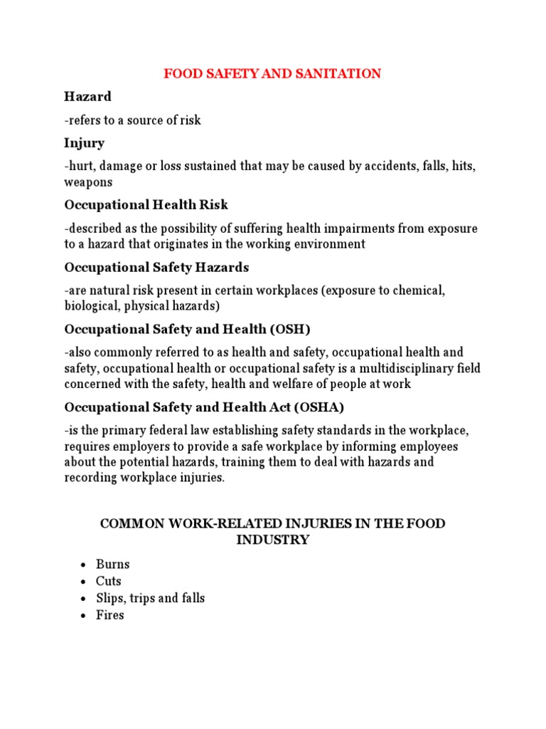 Food Safety and Sanitation | PDF | Occupational Safety And Health ...