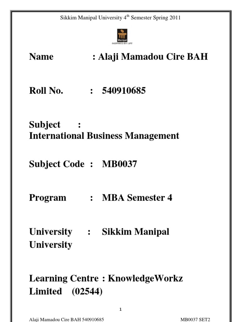 Sikkim Manipal University 4 Semester Spring 2011 | PDF | World Trade ...