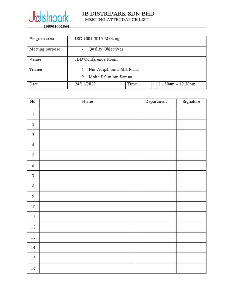 Attendance List - Template | PDF