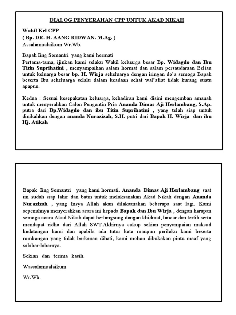Teks Dialog Akad Nikah Dimas & Nuy - Konsep-1 | PDF