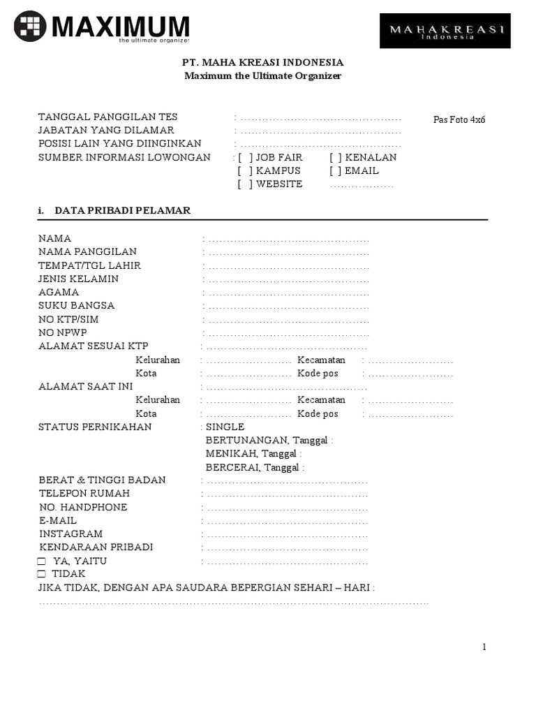 Form Data Diri Interview | PDF