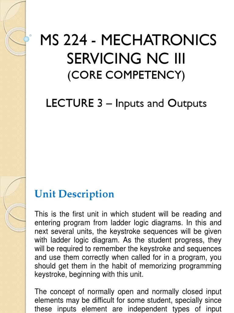 M3 (Mechatronics - Input & Outputs) | PDF | Switch | Programmable Logic ...