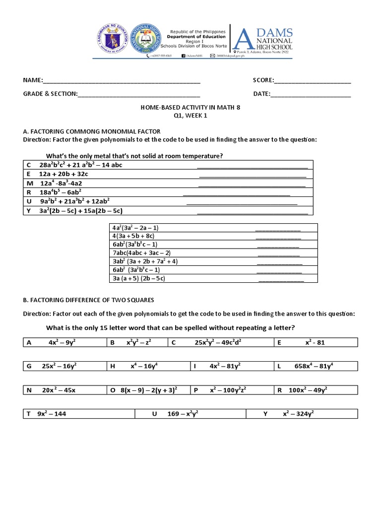 Math 8 | PDF | Algebra | Algorithms