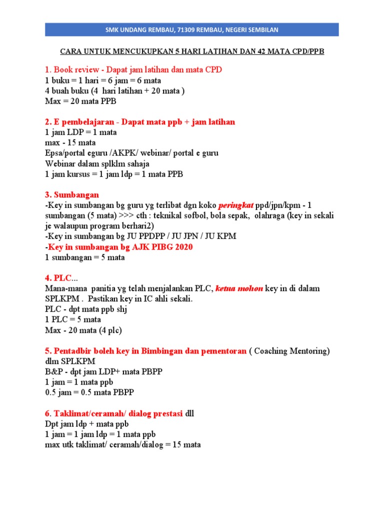 Cara Untuk Mencukupkan 5 Hari Latihan Dan 42 Mata CPD | PDF | Seni ...