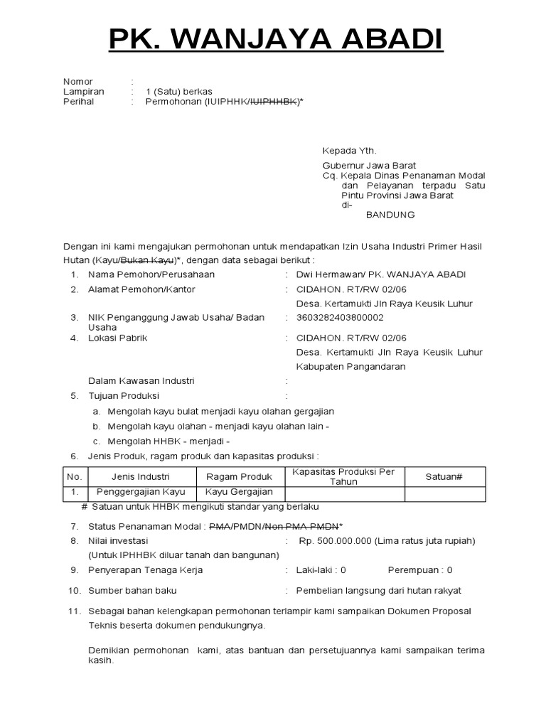 Contoh Proposal Pengajuan Ijin IUIPHHK | PDF