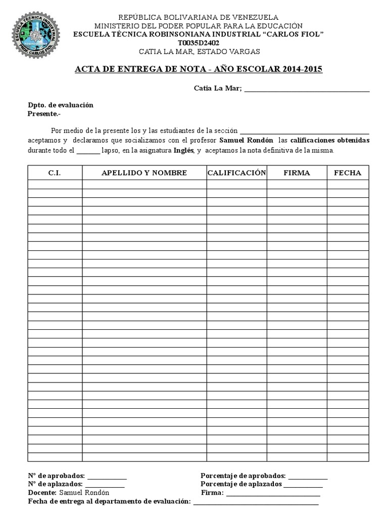 Entrega de notas finales y porcentajes de aprobación en la asignatura ...