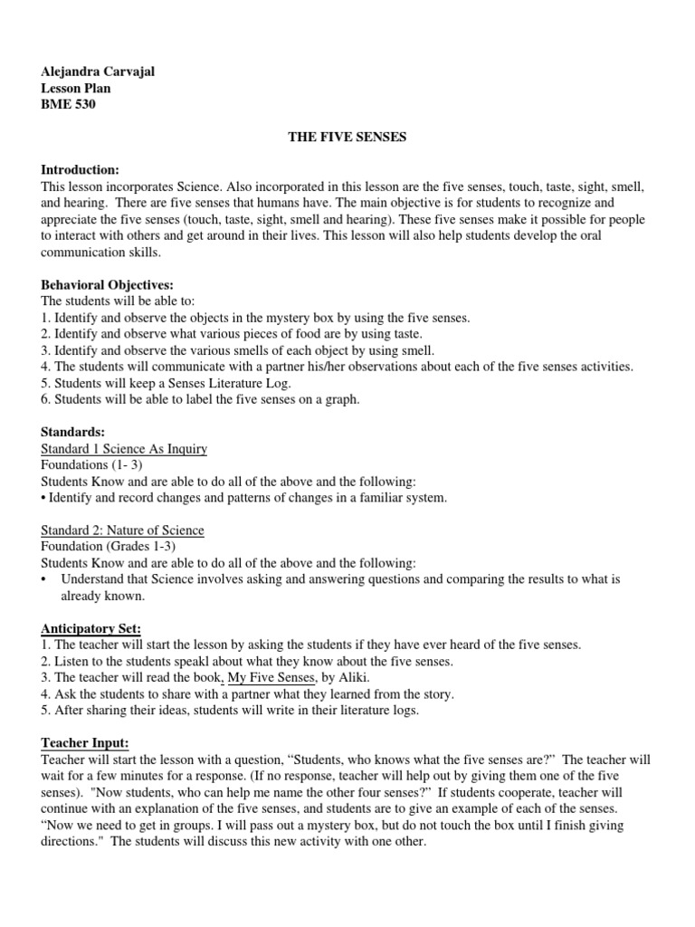 The Five Senses | PDF | Senses | Teachers