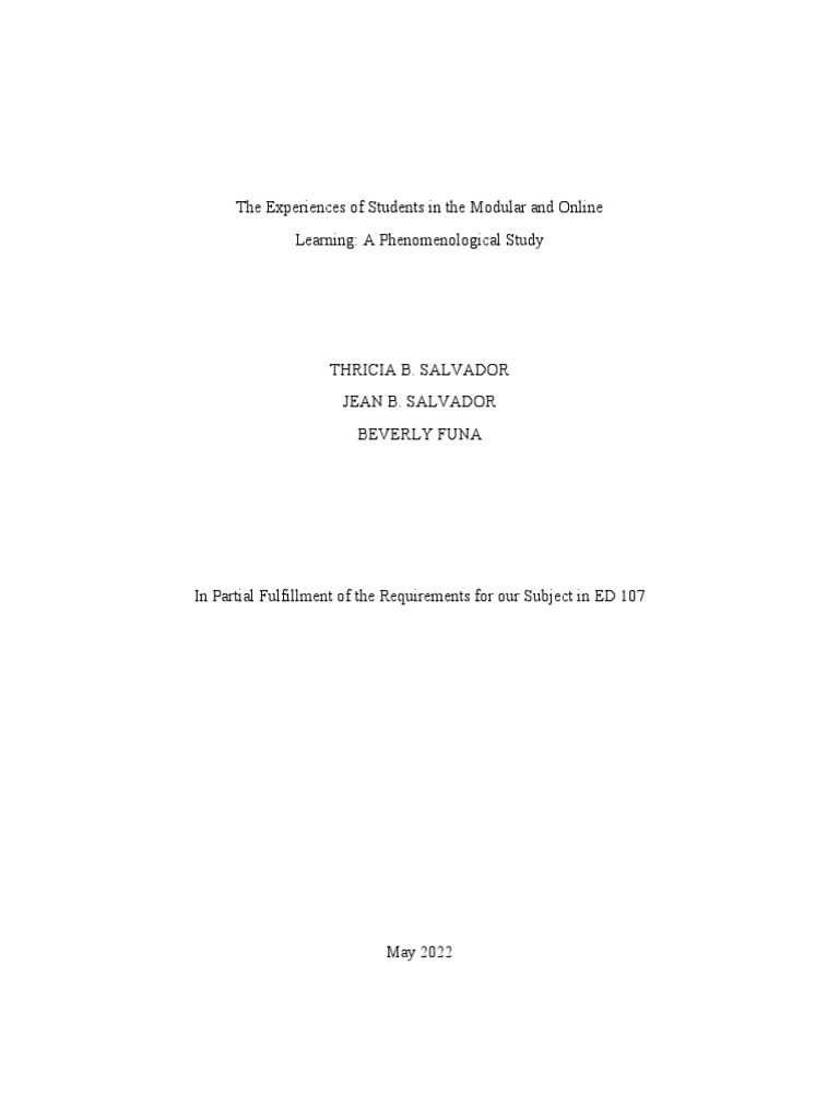 The Experiences of Students in The Modular and Online ED 107 | PDF ...