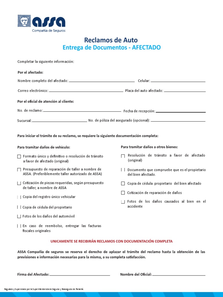 Arte Formulario Reclamos Auto Afectado | PDF | Seguro