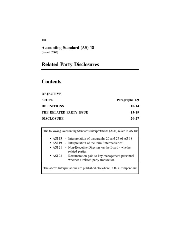 Related Party Disclosures: Accounting Standard (AS) 18 | PDF ...