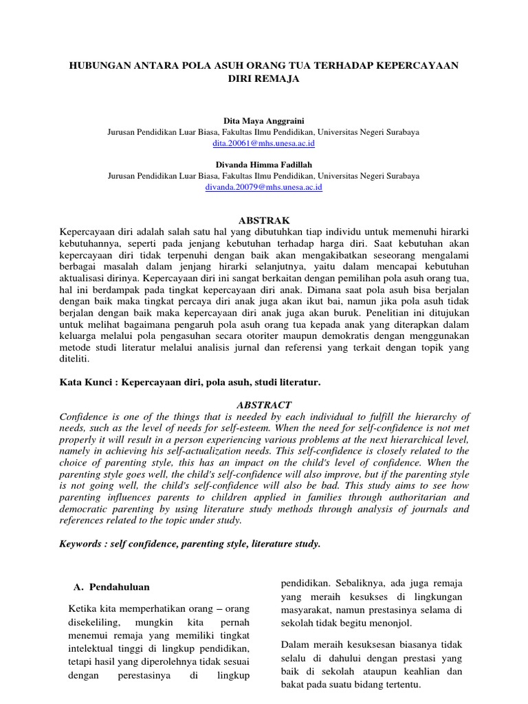 Pengaruh Pola Asuh Orang Tua Terhadap Kepercayaan Diri Remaja | PDF | Kesehatan Holistik