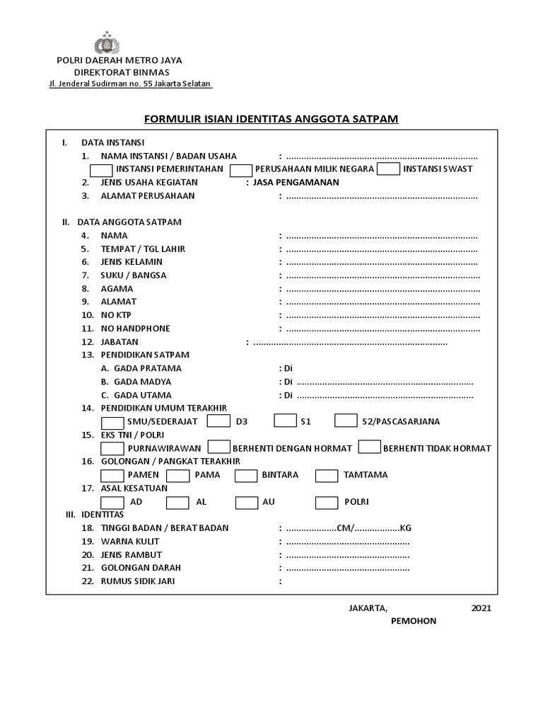 Formulir Satpam GP Pt. Pandawa | PDF