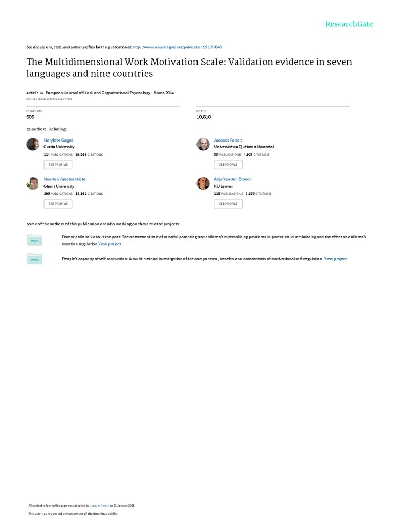 Gagn Forest Vansteenkiste Et Al 2014 The Multidimensional Work ...