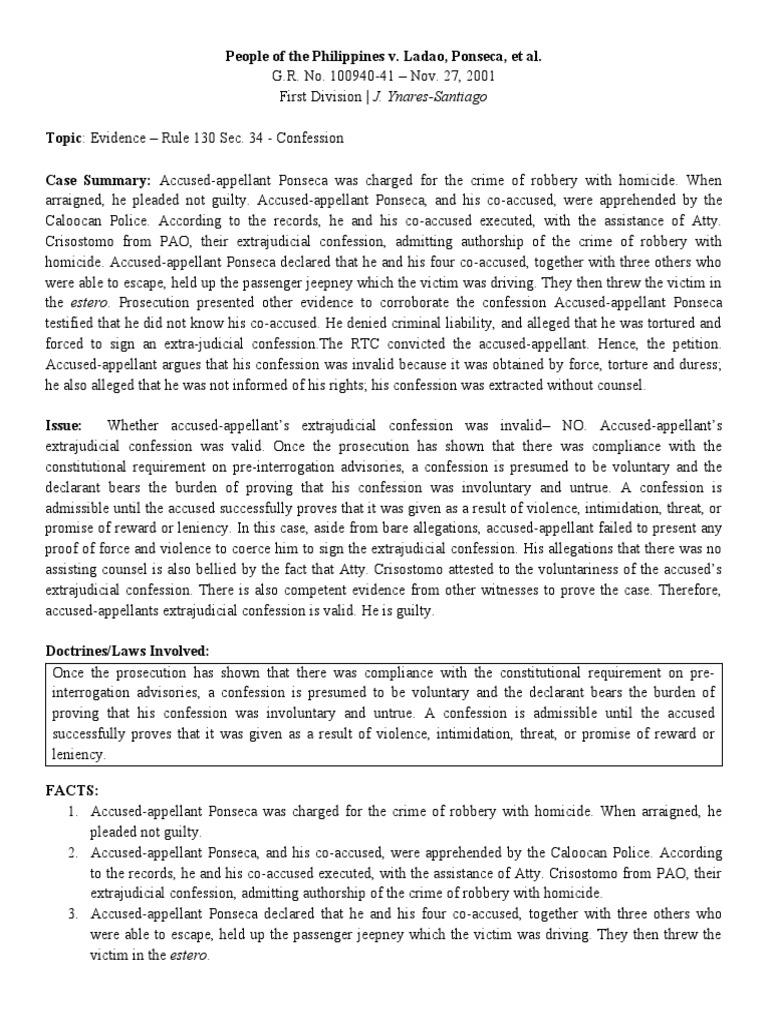 The Validity of an Extrajudicial Confession: Determining Whether a ...