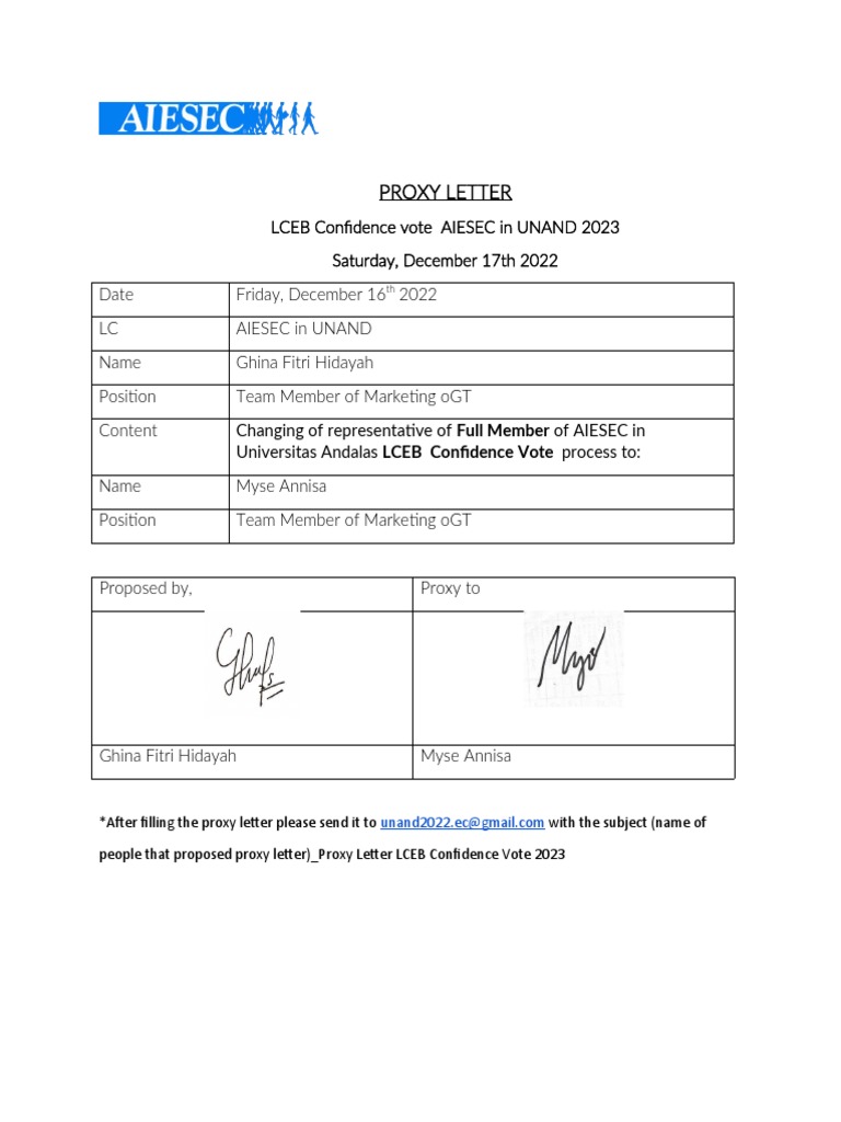 Proxy Letter (Https - Bit - Ly - ProxyLCEBelection2023) | PDF