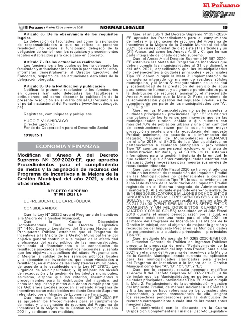 Modifican metas del Programa de Incentivos a la Mejora de la Gestión ...