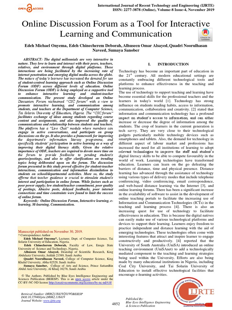 Online Discussion Forum As A Tool For Interactive Learning and ...